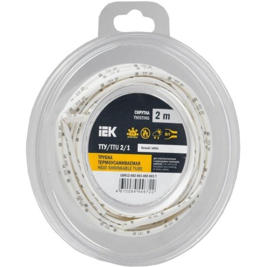 Термоусадочная трубка Iek ТТУ нг-LS 2/1 бел. (уп.2м), UDR12-002-001-002-K01-T