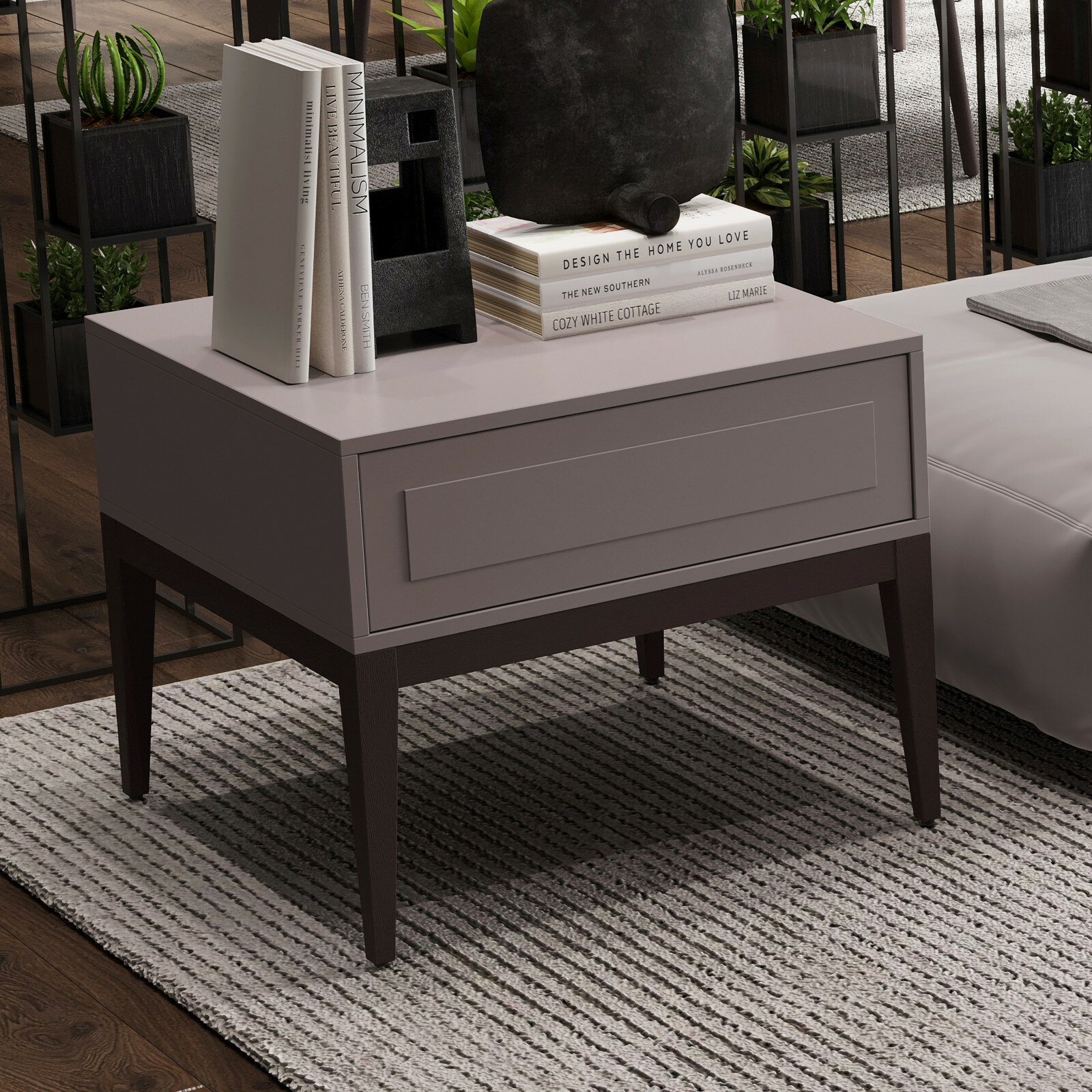 Приставной столик MOD INTERIORS коллекция MARBELLA отделка шпон ореха W , матовый серо-бежевый лак