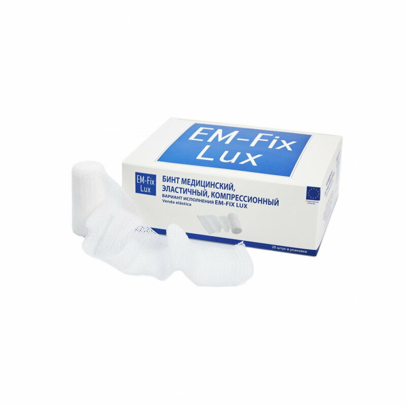 Перевяз. ср-ва Бинт эласт компресс 6cм х 4м, белый, EM-FIX LUX 20 шт./уп, 1262171