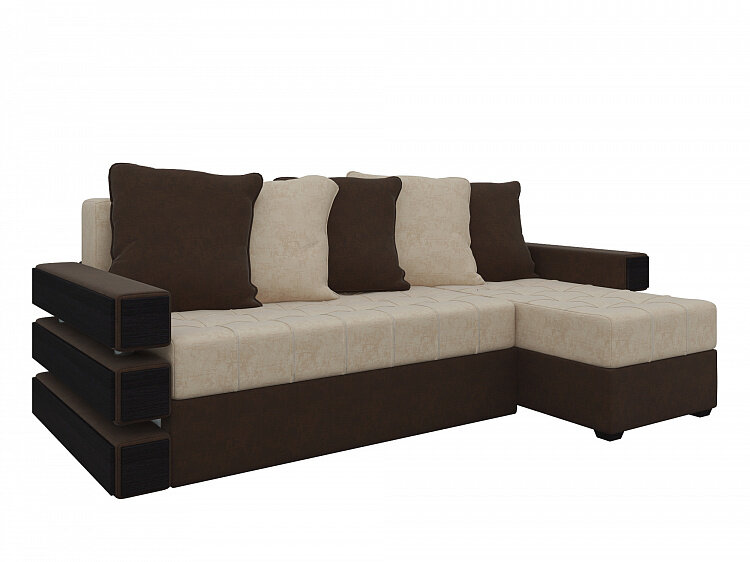 Угловой диван Веста (Венеция) Бежево-Коричневый, еврокнижка, 235х150х71 см, с ящиком для белья