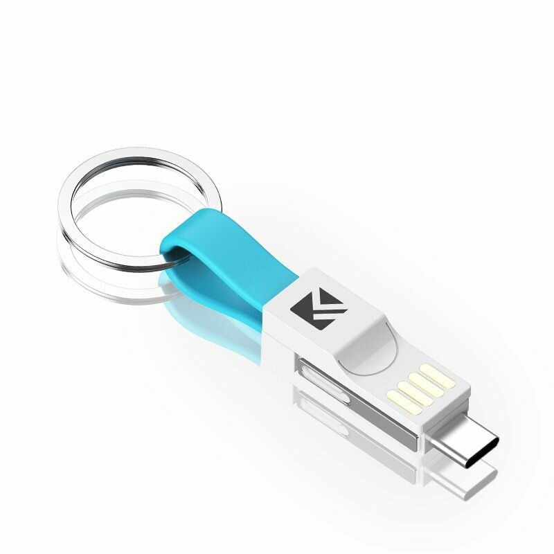 Кабель-брелок hb-h, USB, 3 в 1, Type-C, Lightning, micro-USB, магнитный, голубой