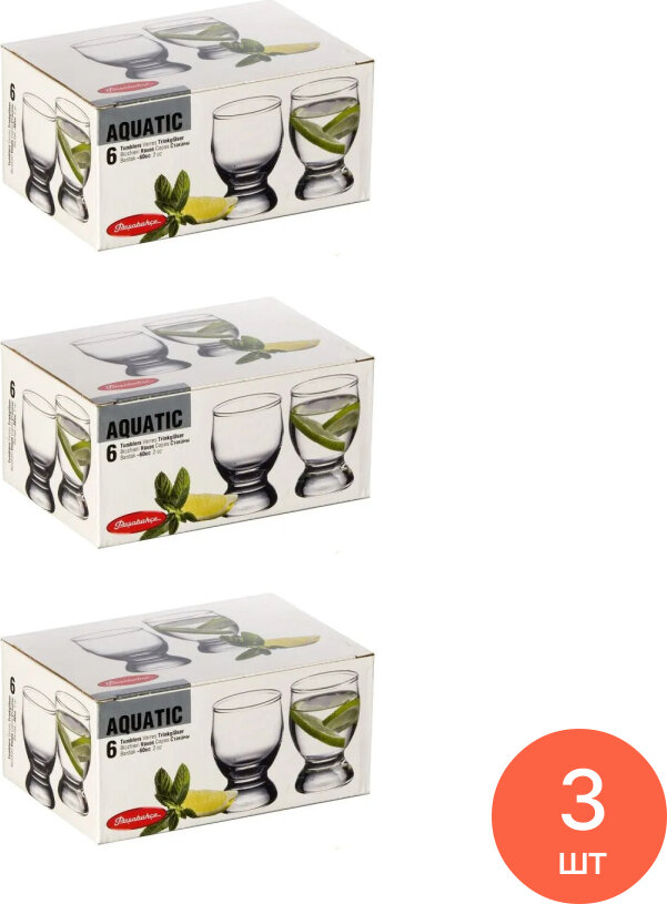 Набор рюмок Pasabahce / Пашабахче AQUATIC для подачи ликера и другого алкоголя стекло прозрачное 60мл 6 предметов / стопки / шоты / посуда для бара (комплект из 3 шт)