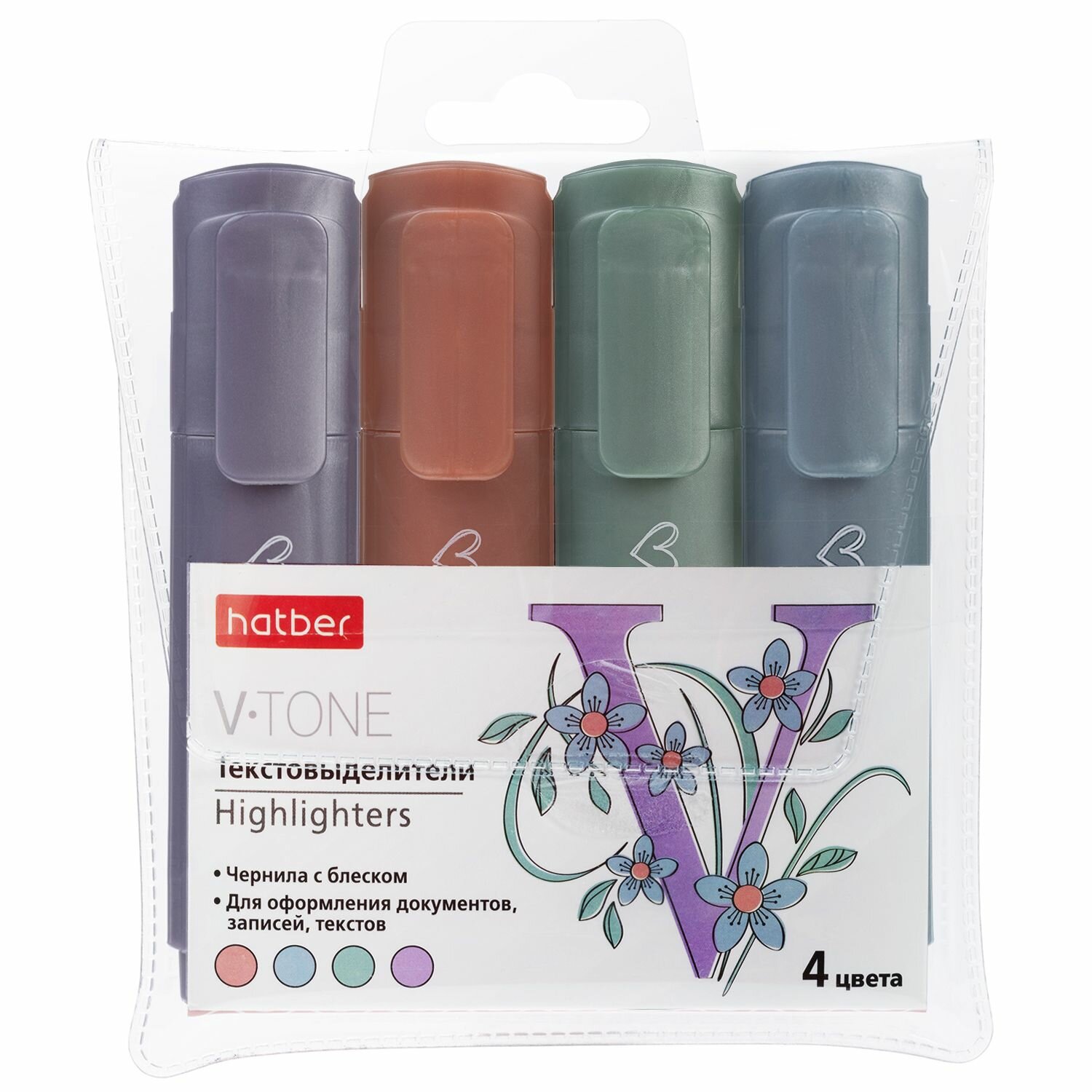 Набор маркеров-текстовыделителей Hatber Metallic V-Tone, 4 штуки