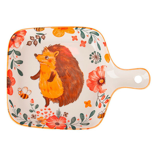 NOUVELLE HOME Kawaii Forest Hedgehog фарфоровое квадратное блюдо 22x16 см с ручкой