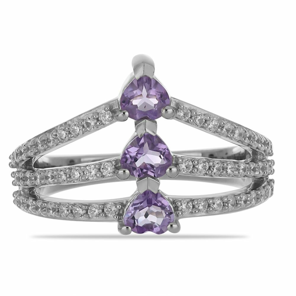 Кольцо дорожка Ювелирия, серебро, 925 проба, родирование, аметист, фианит