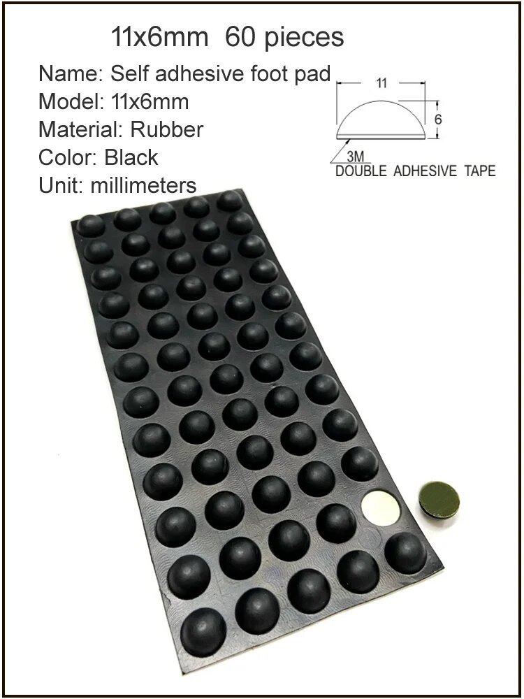 Черный буферный блок для предотвращения столкновений, резиновая самоклеящаяся подставка для ног, мебельный шкаф, электроприборы, противоскользящие ножки 11x6mm 60pieces