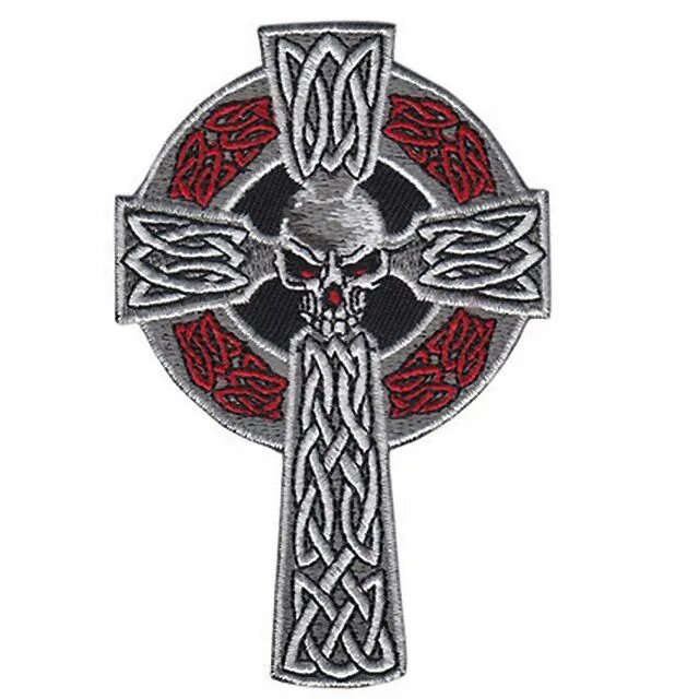 Байкерские нашивки для одежды, патч, шеврон, заплатка череп крест вязь 6,4х9,5см (№200)