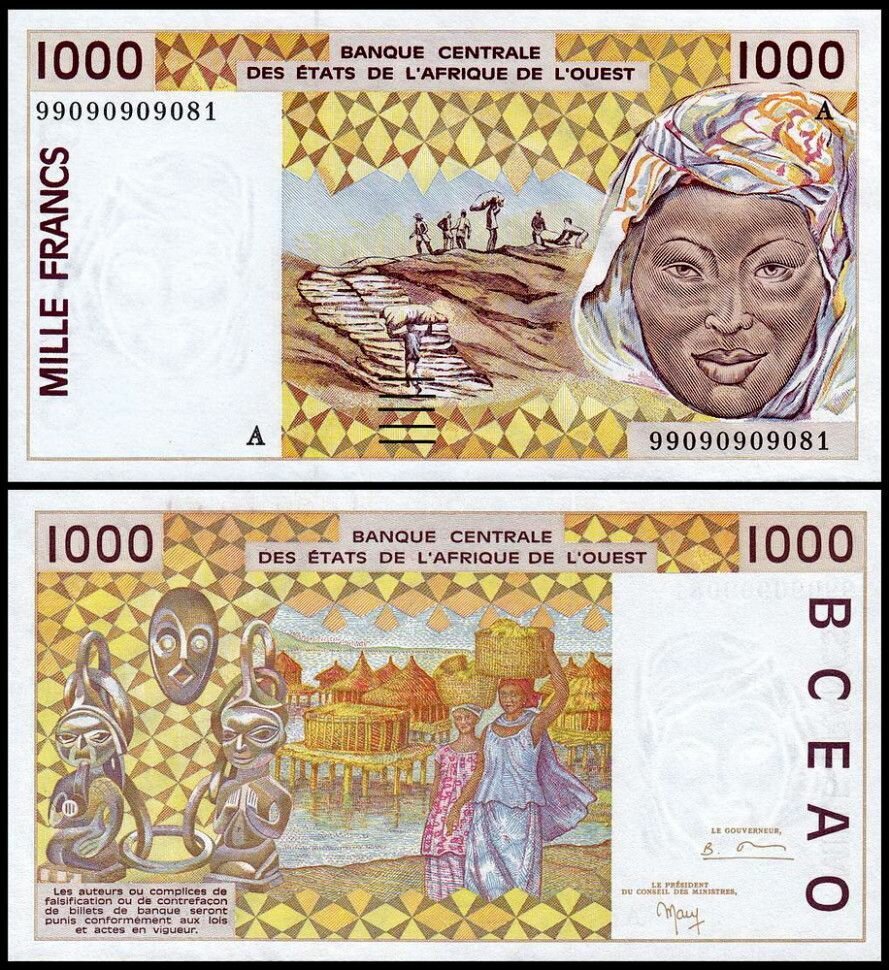Западная Африка - Кот д Ивуар 1000 франков 1991-2003 (UNC Pick 111A)