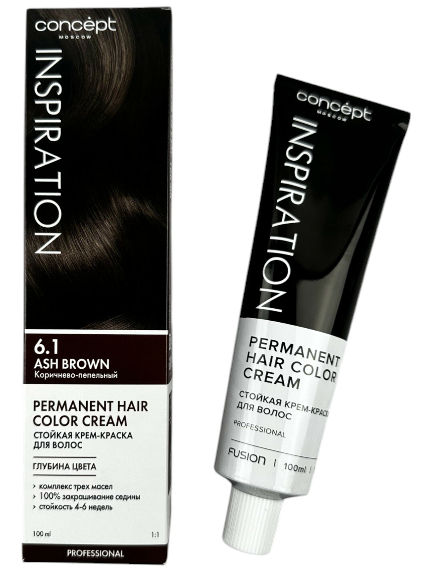 Крем-краска для волос Concept Fusnion Inspiration, тон: 6.1 Коричнево-пепельный, 100мл