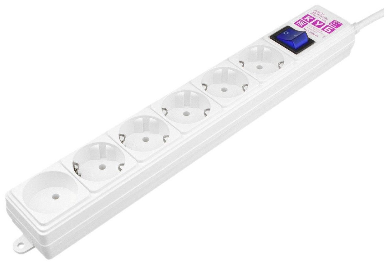 Power Cube Фильтр-удлинитель 5,0 м 6 розеток (белый) 16А/3,5кВт (3x1,5), SPG6-А2 .