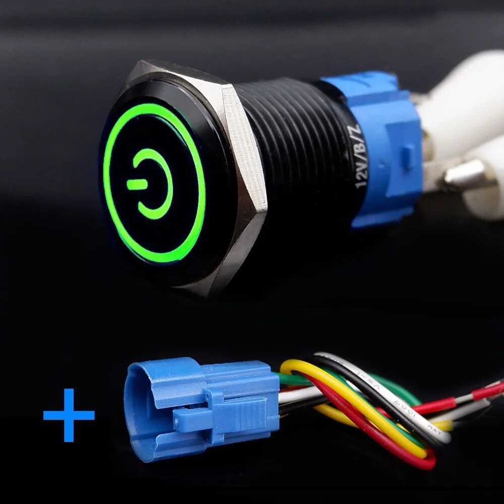 Переключатель PRONCH черный кнопочный с 16mm, Power Port Green, Momentary Self-reset, 3V-6V(5V)