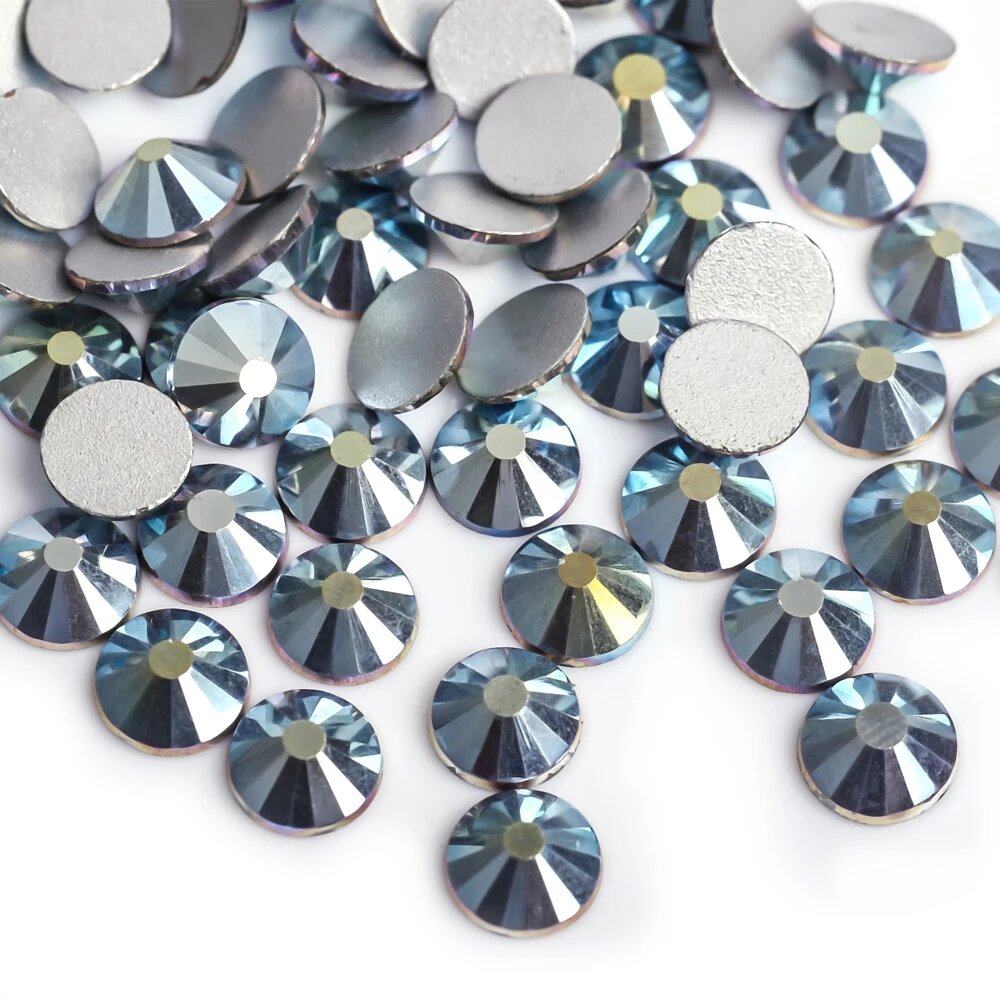 Стразы стеклянные VC Crystal Nail Art без горячей фиксации, набор 1000 шт. SS16-1440pcs, P89 Sky blue metal