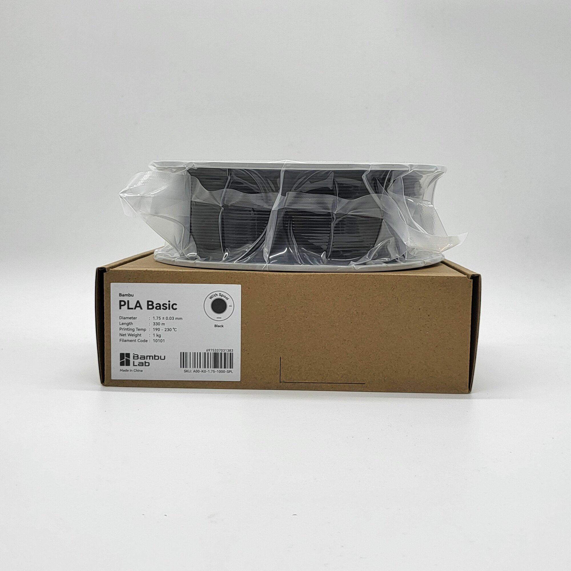 Пластик для 3d принтера PLA Basic Black 1 кг, на катушке, Bambu Lab — фото 1