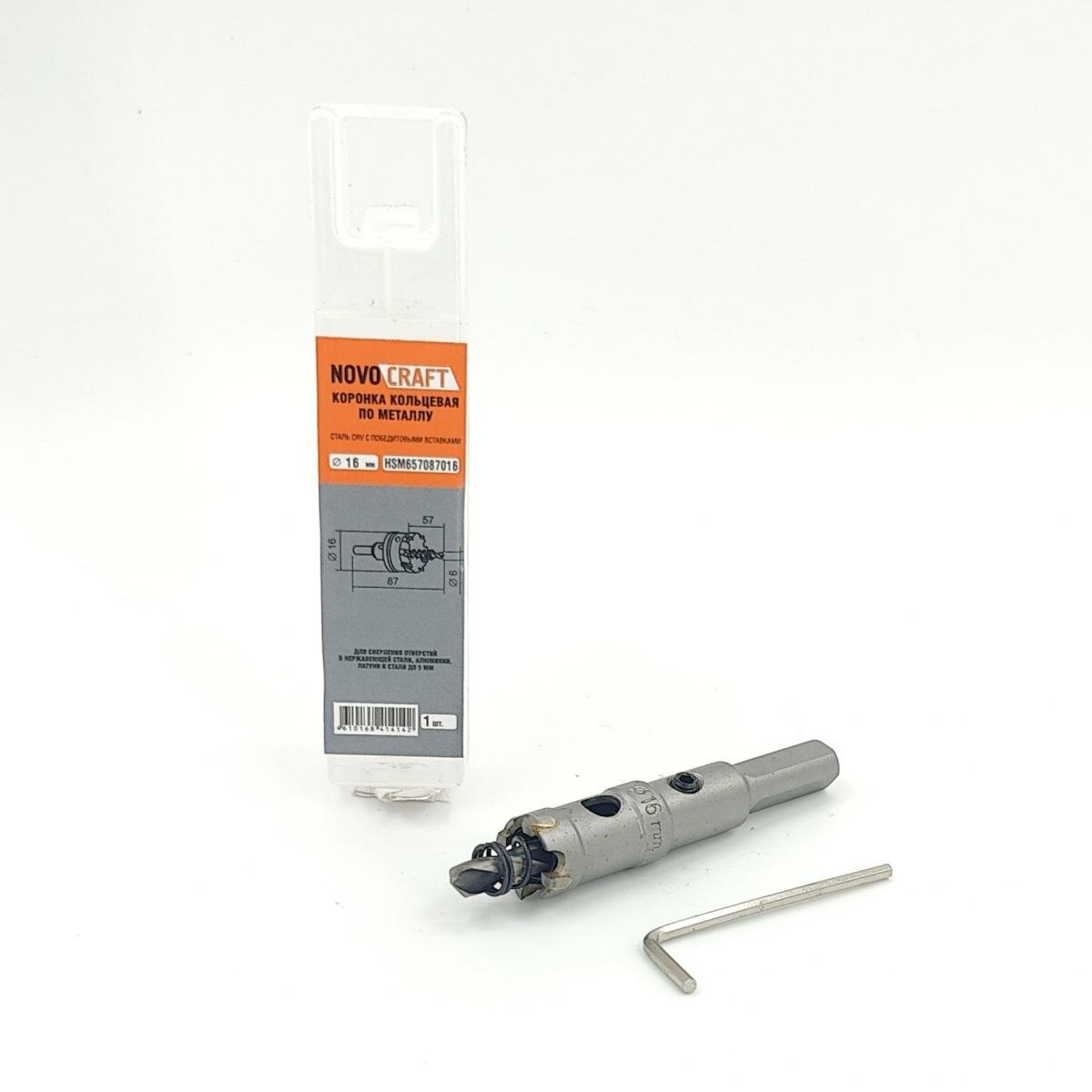 Коронка по металлу кoльцевaя 16 мм Novocraft в сборе, уп. 1 шт.