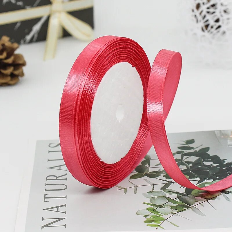 Атласная лента 1 см, 22 м, Watermelon Red