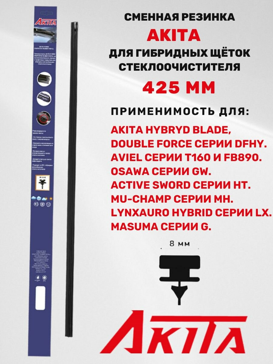 Сменная резинка AKITA гибридных щеток 425 мм