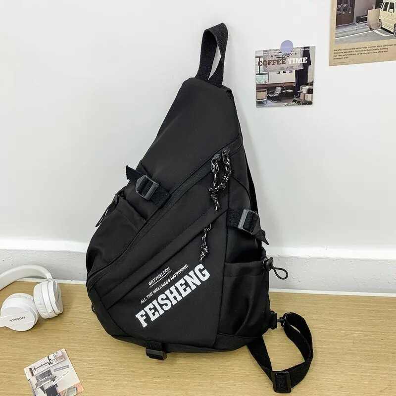 Черный рюкзак на одно плечо Techwear, нагрудная сумка