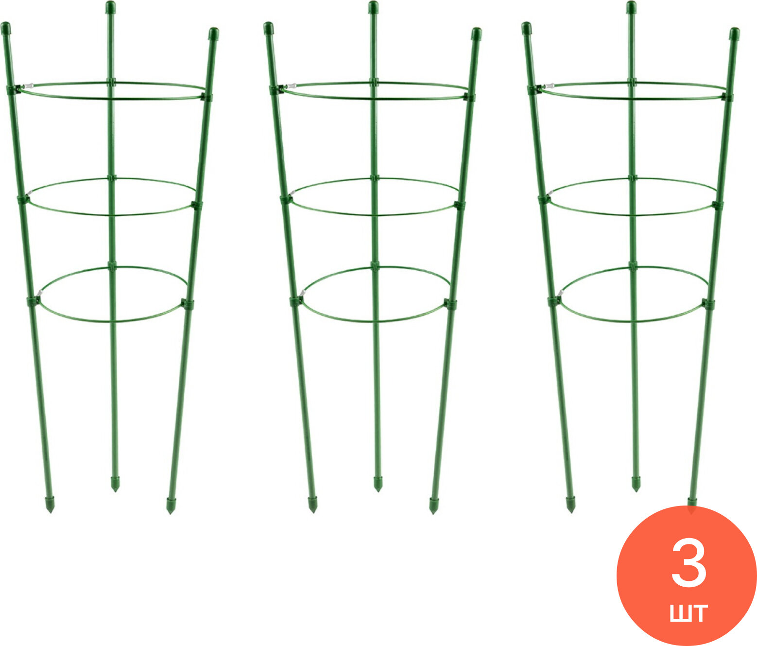 Опора для растений PARK / Парк 3 кольца, металлическая, зеленая, 60см / кустодержатель (комплект из 3 шт)