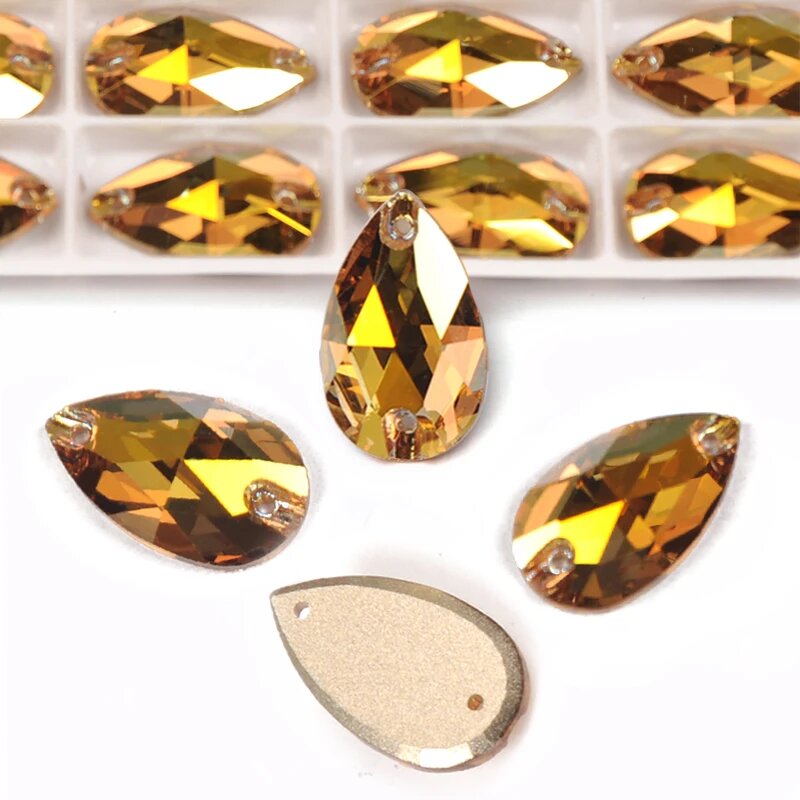 Стразы стеклянные капли 7x12мм Sunshine Gold, 32шт