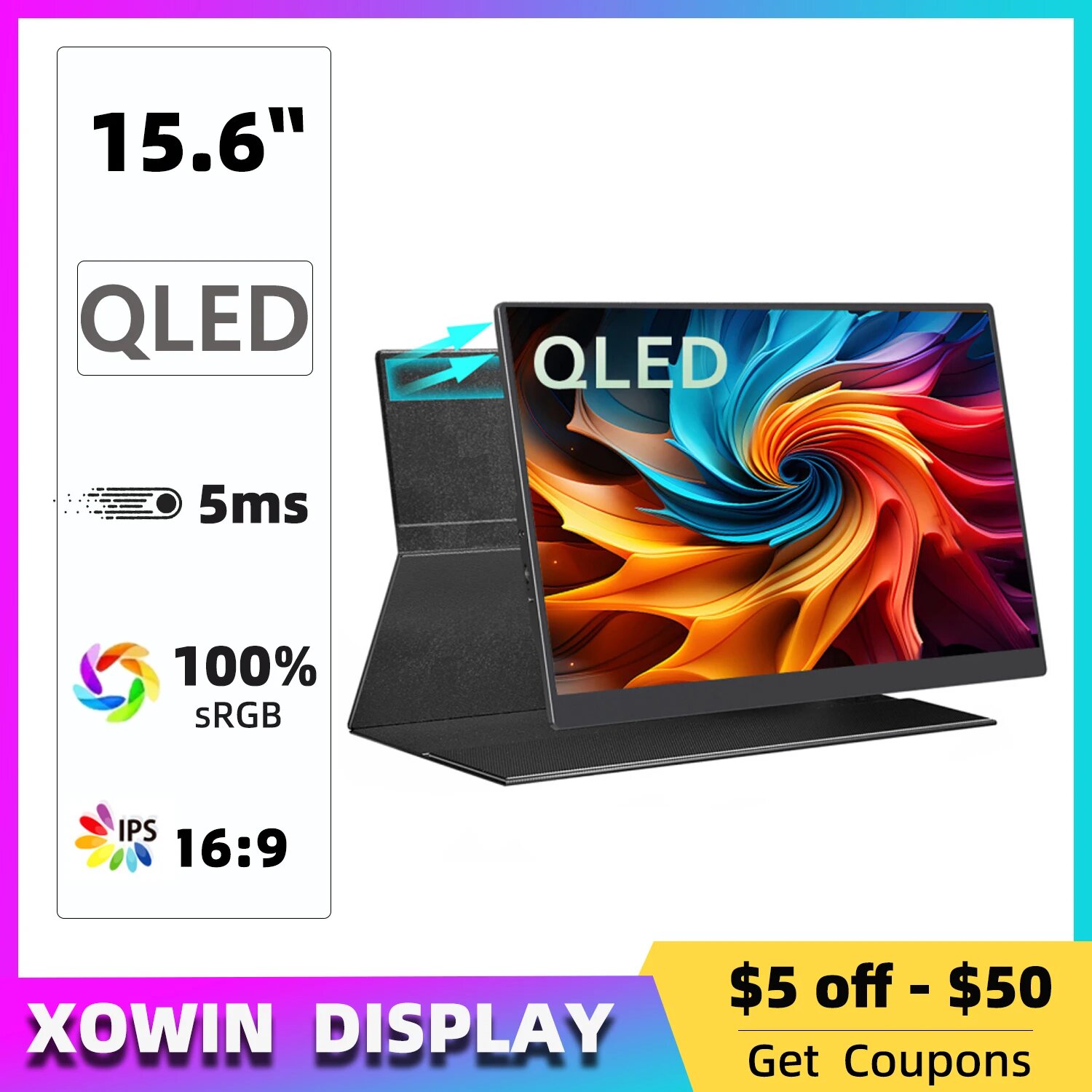 XOWIN DISPLAY Портативный монитор QLED 15,6 дюйма Европейская вилка (EU Plug)