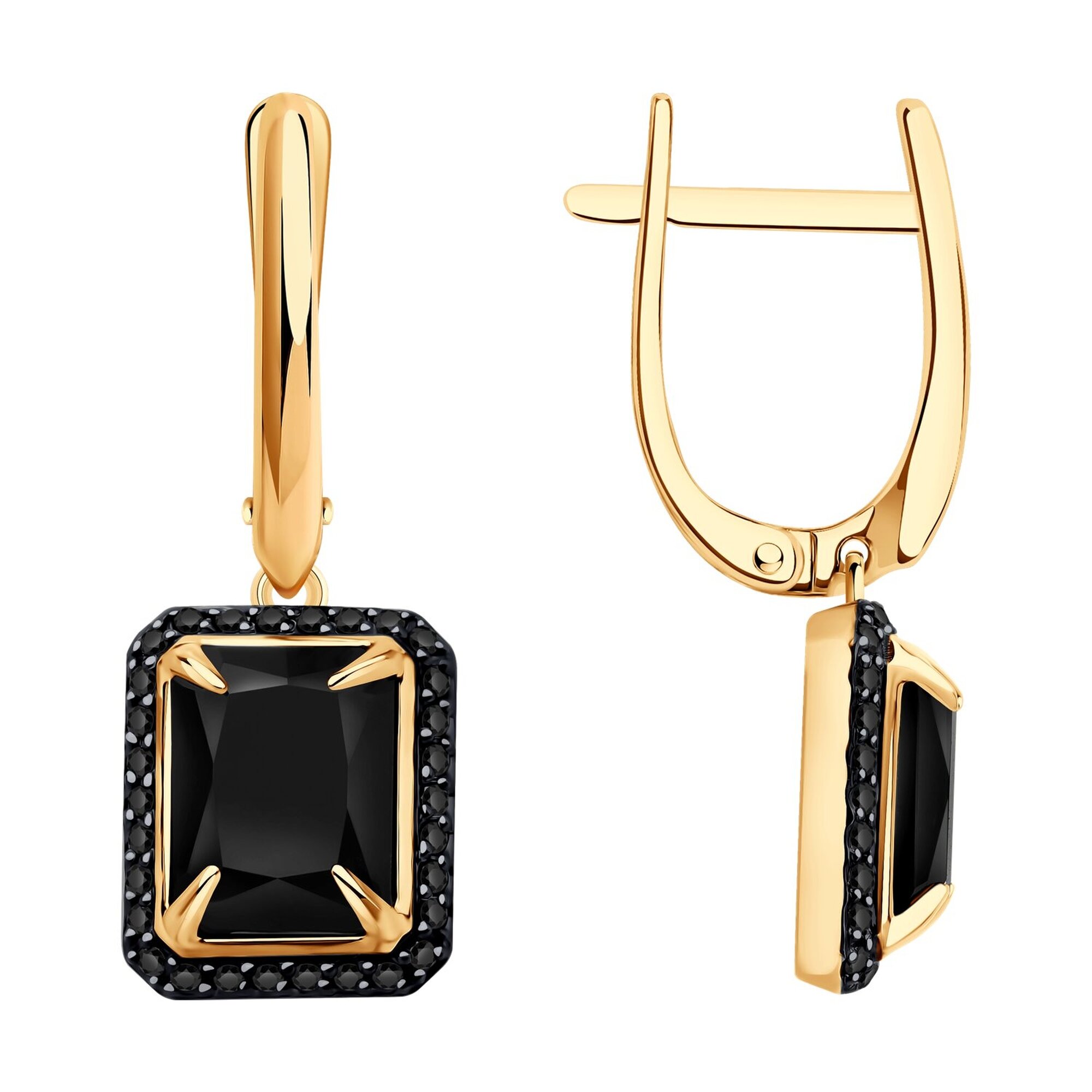 Серьги, красное золото, 585 проба, бриллиант, агат