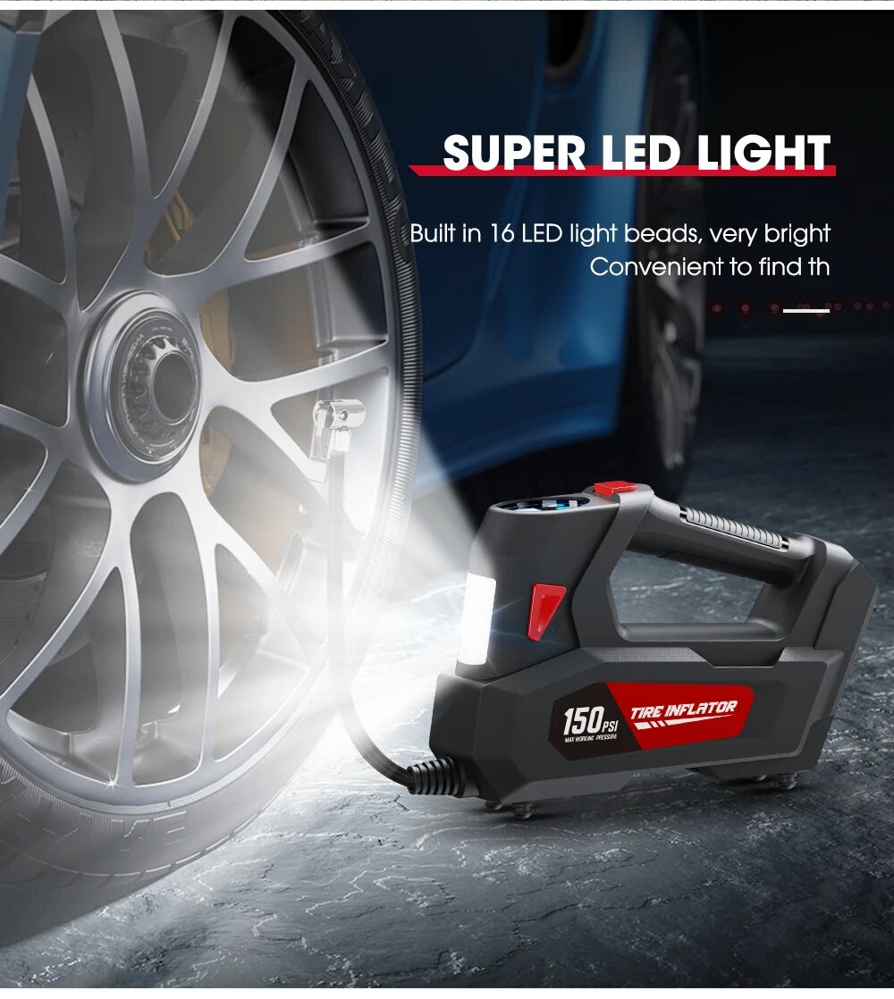 Воздушный компрессор CARSUN, 120Вт, 12В, ABS PP Motor, LED освещение, желтый