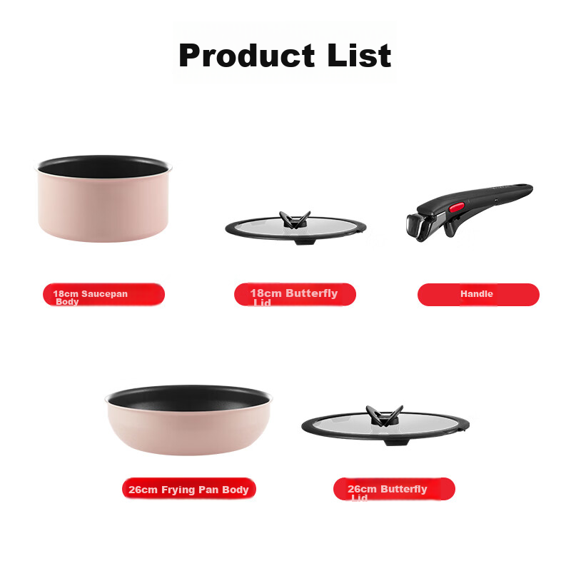 Tefal Cookware Set Including Cooking Pot, Frying Pan, Milk Pot, Detachable Handle, Non-Stick Pan, Versatile Set, Five-Piece Set, Milk Tea White