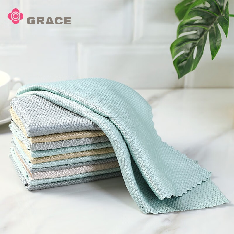 Jieliya Glass Cleaning Fish Scale Cloth 5-Pack, Non-Trace Household Cleaning Kitchen Oil Removal Water Absorption No Hair Loss Towel
