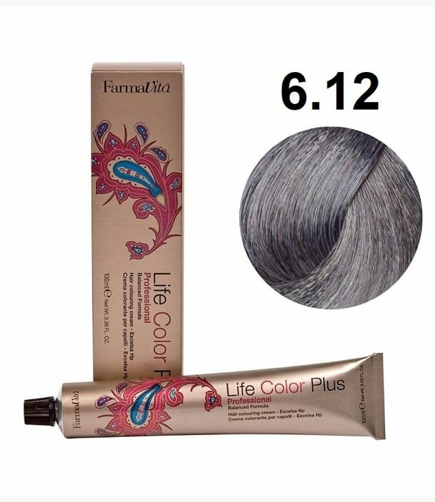 Крем-краска для волос Farmavita Life Color Plus 6.12 темный блондин пепельно-перламутровый, 100 мл