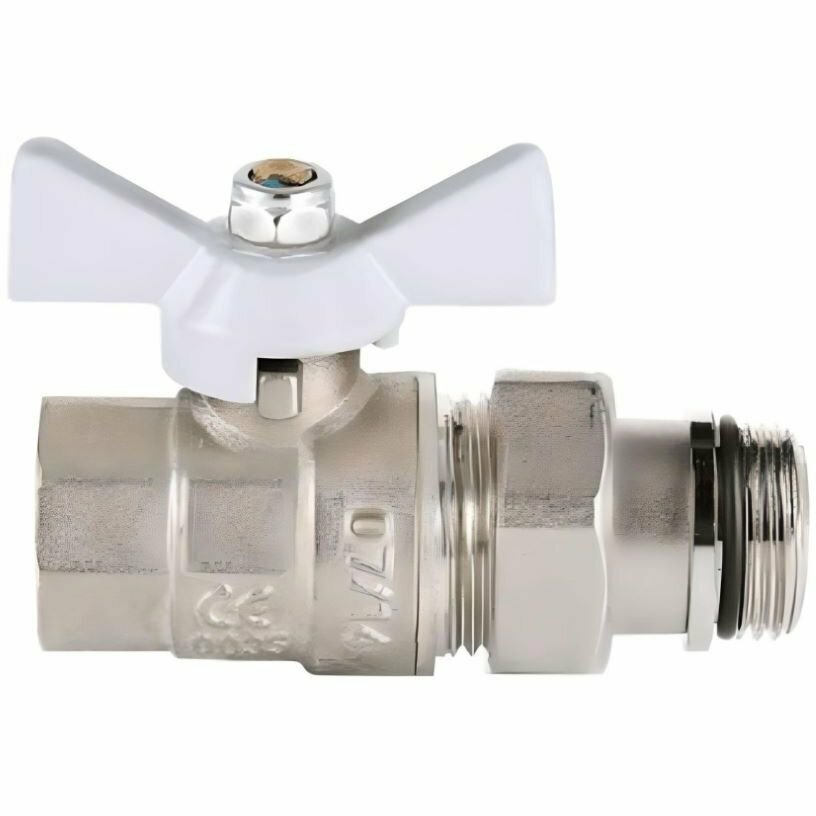 Шаровый кран (никель) с амер. и кон. прок. 1 (бабочка) Vieir (Виеир) (VR204-03A)