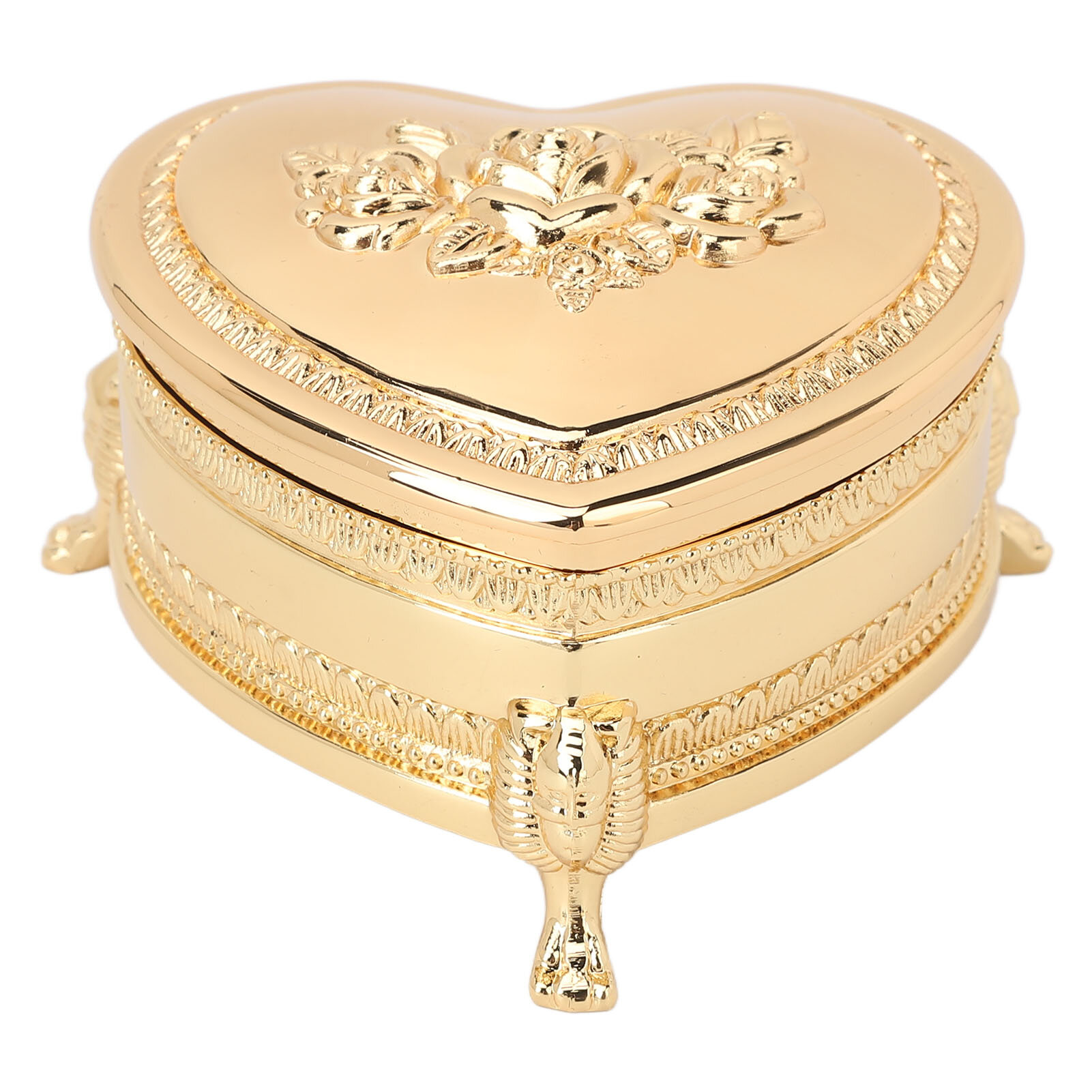 Шкатулка для драгоценностей в форме золотого сердца, винтажный металлический органайзер для безделушек для колец и сережек, футляр для хранения в форме сердца из цинкового сплава