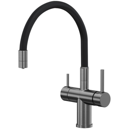 Смеситель Reflection Reflexion Lago RX9902BL для кухни с гибким изливом и подключением к фильтру, оружейная сталь