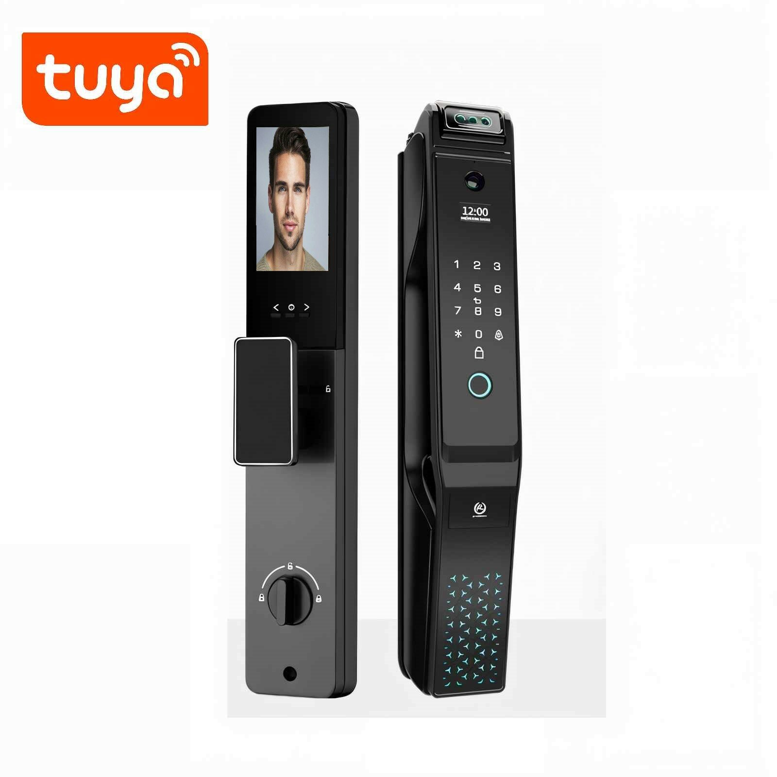 Врезной Push&Pull биометрический WiFi замок с камерой и видеоглазком Selock Tuya Cam с управлением через мобильное приложение Smart Life