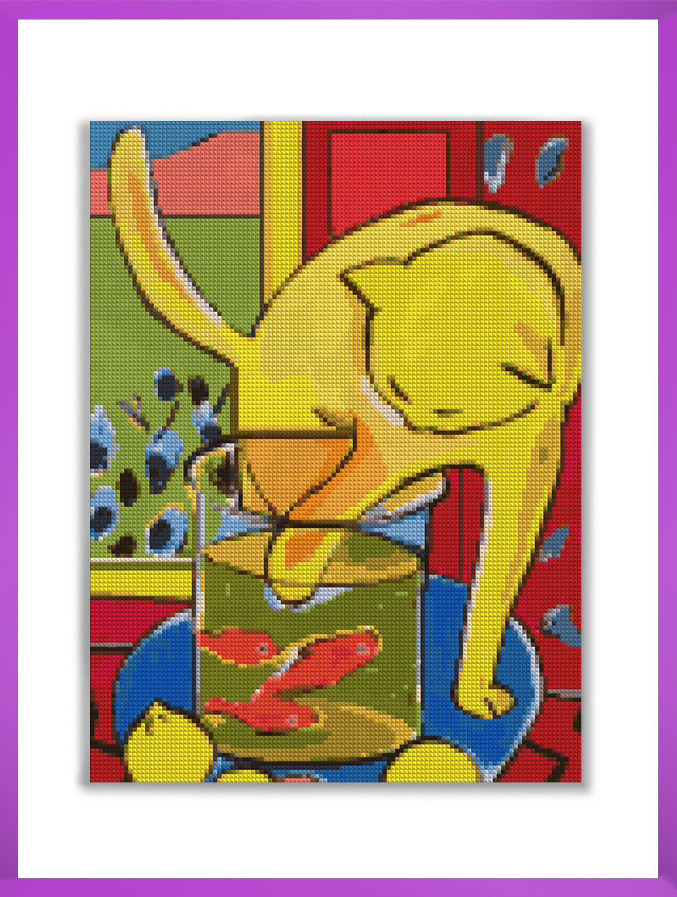 Алмазная мозаика на подрамнике - вышивка - Матисс - Котик и рыбки 30 х 40 см