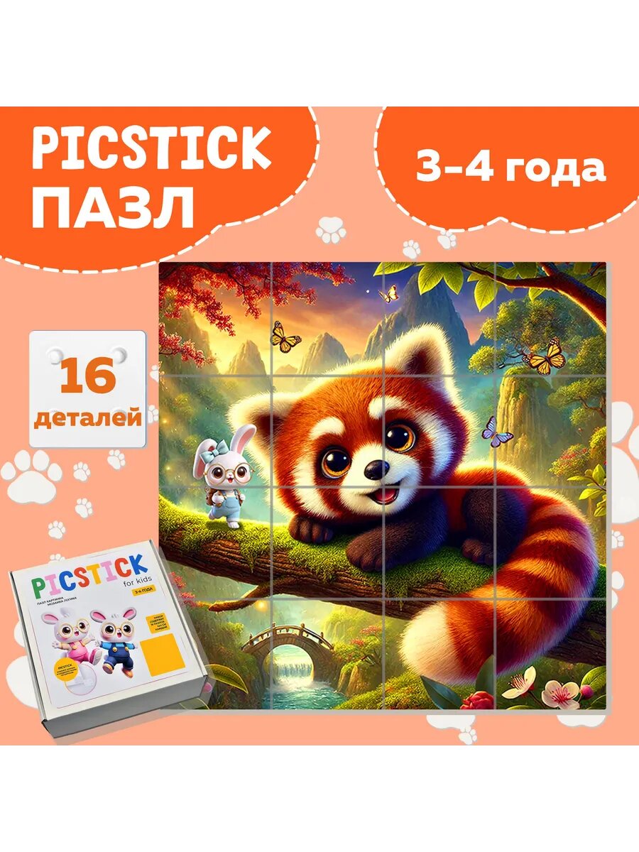 Пазл для детей Животные красная панда Енот 16 эл. 16*16 см