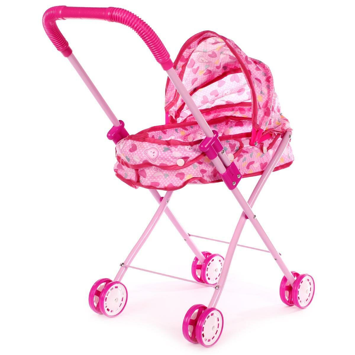 Коляска для кукол лежачая, мягкий плюш, металл и текстиль, розовый, 26,5×41,5×54,5см