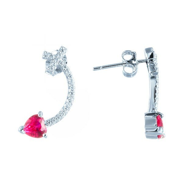 Серьги, серебро, 925 проба, фианит, рубин