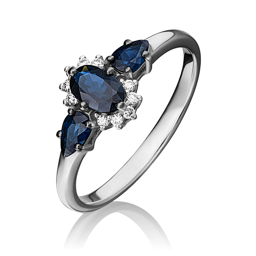 Кольцо, белое золото, 585 проба, сапфир, бриллиант