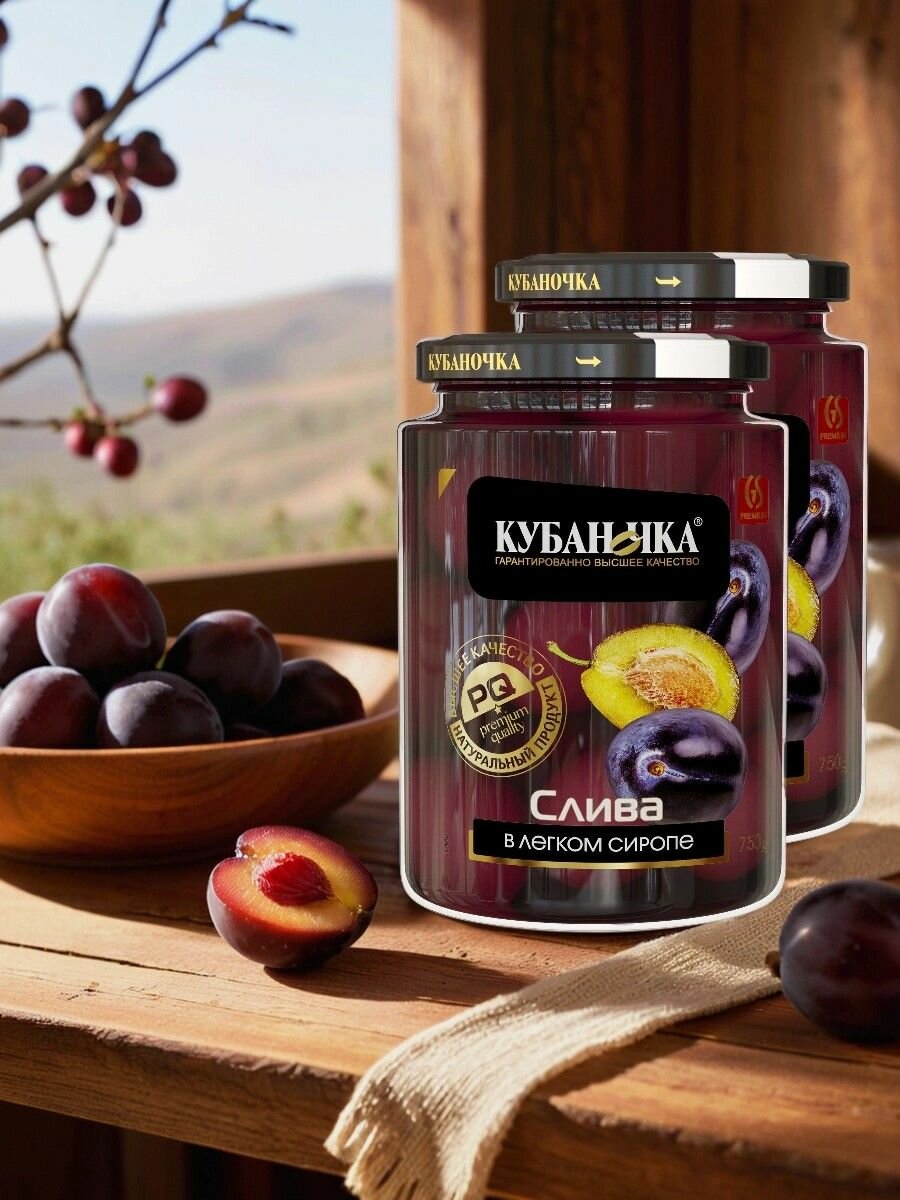 Кубаночка Слива в легком сиропе 750г. (Набор из 2шт)