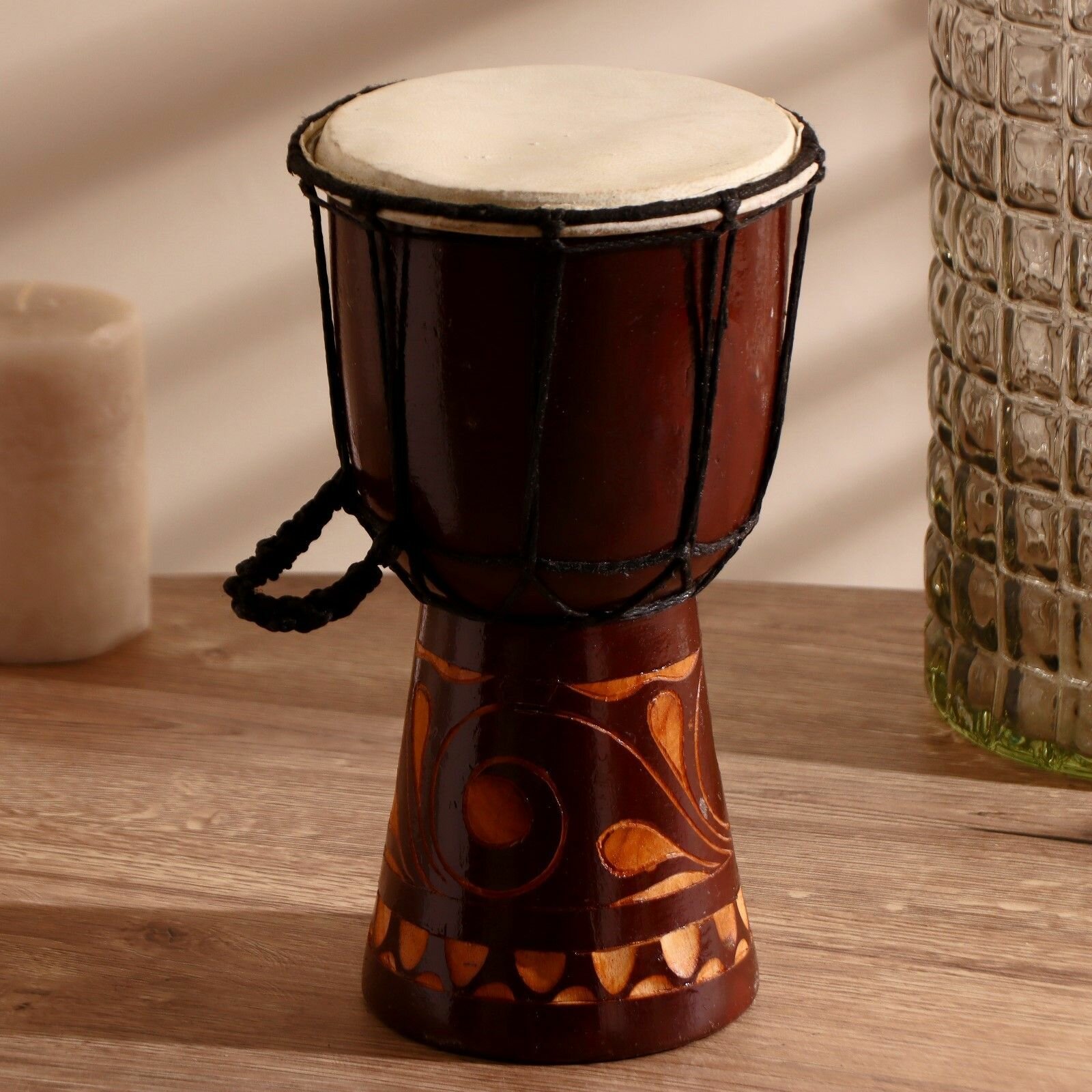 Музыкальный инструмент барабан джембе "Светлый" 25х14х14 см