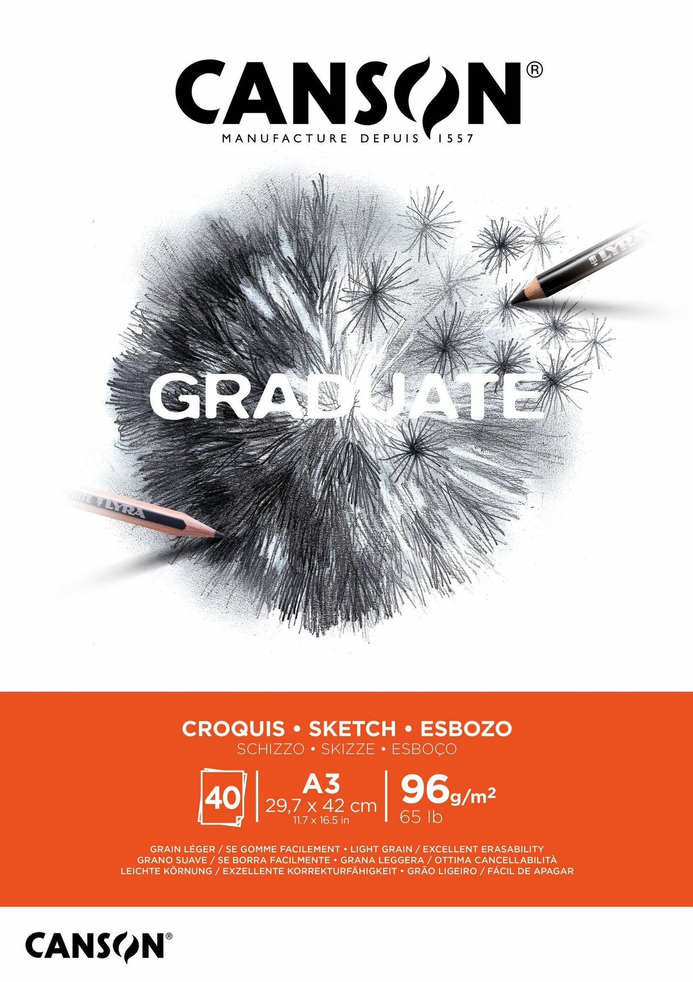 CANSON Graduate альбом для набросков Sketching 96 г/м2, склейка по одной стороне, 40 листов A3 29.7 х 42 см, С400110363