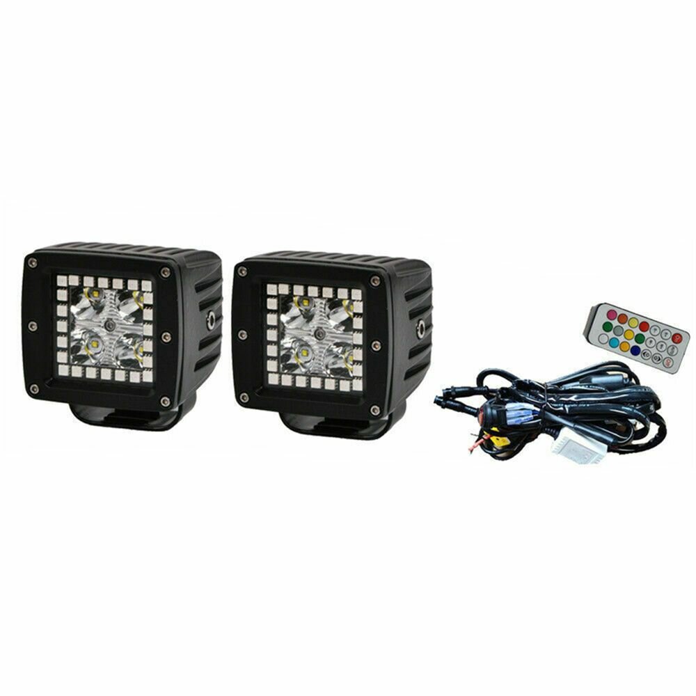 Пара 3-дюймовых Точечных Кубических Капсул LED Work Light w / Chasing RGB Angel Eyes с Дистанционным управлением