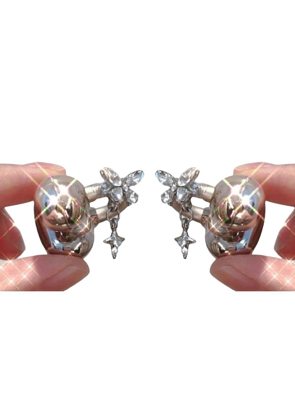 Запчастьдляаудиотехники,2 полных бриллиантовых бабочки для наушников с пряжкой для сверления зажим для наушников diy аксессуары-пара из двух