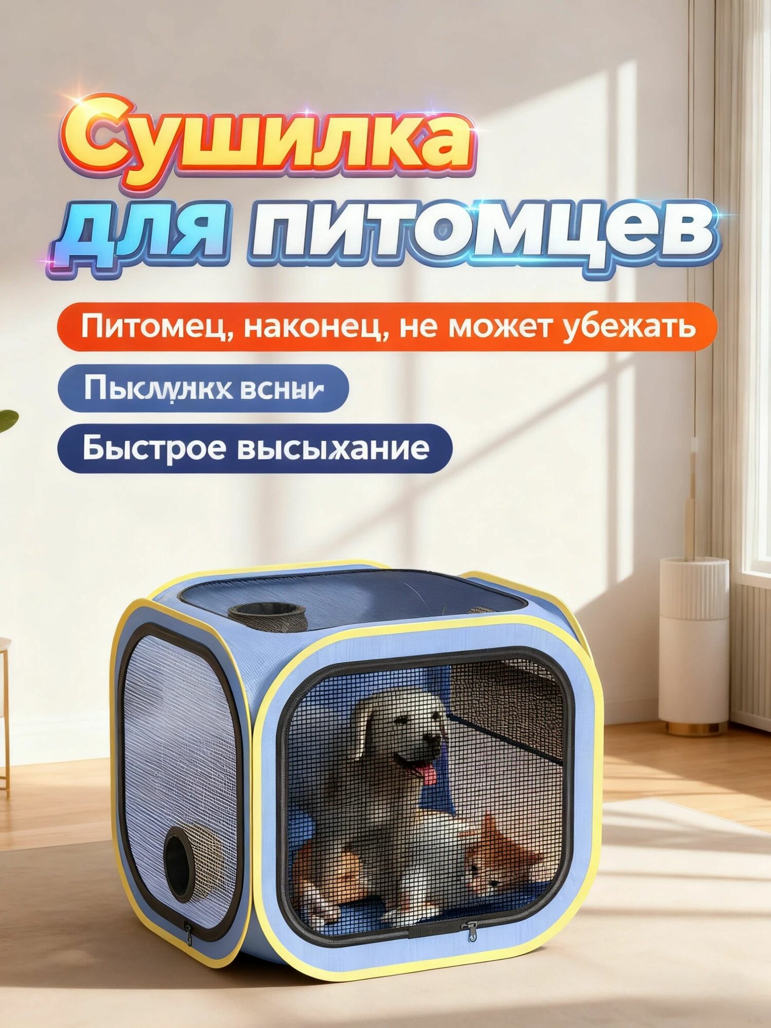 Переносная сушилка для домашних животных, с феном, низкий уровень шума, для кошек и собак, сумка для сушки, компактная