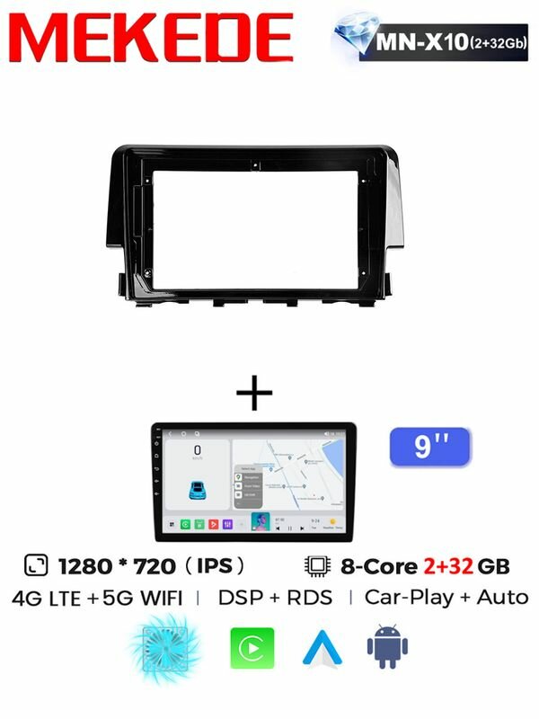 Магнитола 9" Mekede MN X10 Pro 2/32 Gb Honda Civic 10 FC FK 2015-2020 carplay