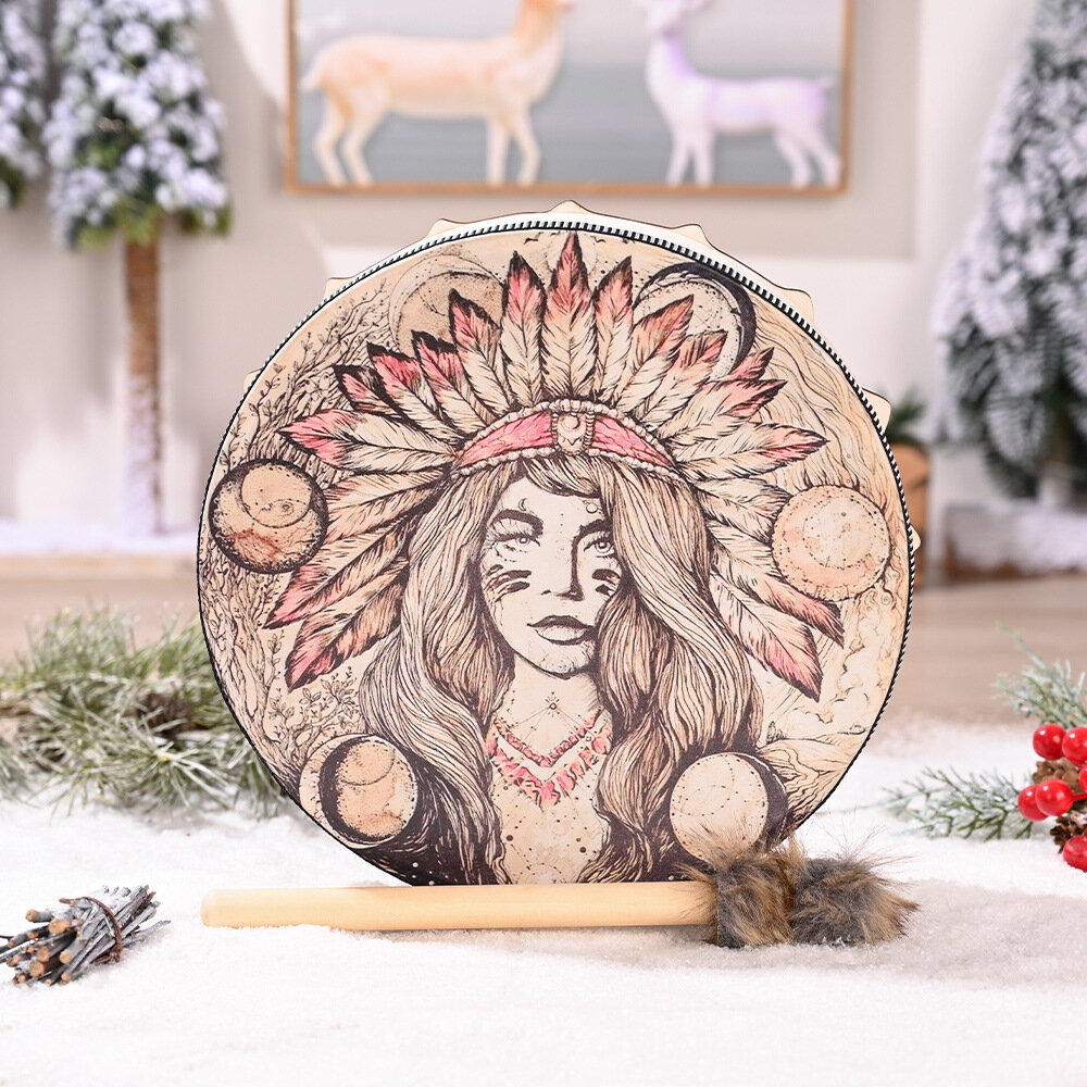 Шаманский бубен, декоративный барабан, диаметр 25 см, индийский красивый узор