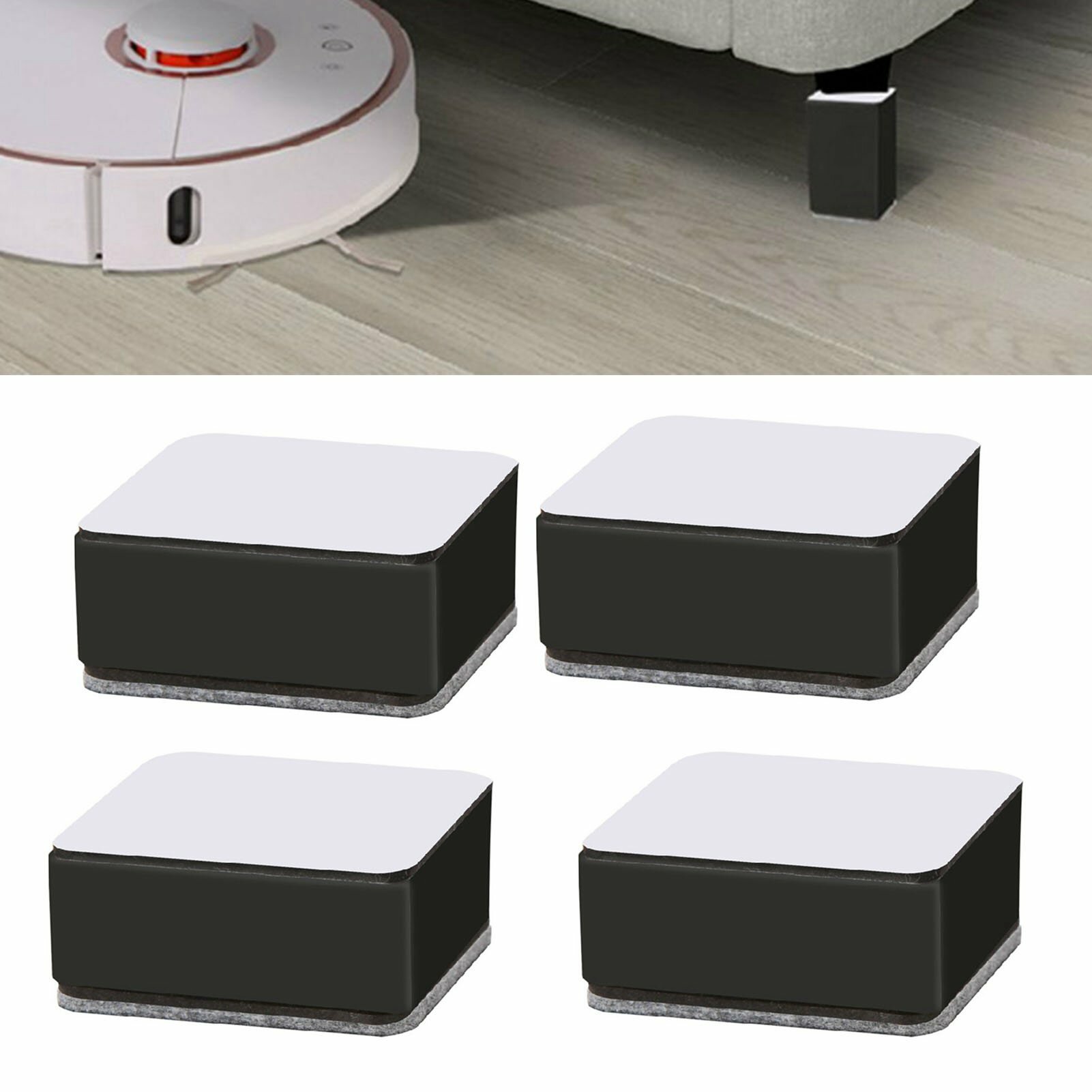 Подставки для мебели из углеродистой стали Самоклеящийся подъемник для мебели Противоскользящий малошумный подъемник для кровати с фетровой подушкой для дивана Черный