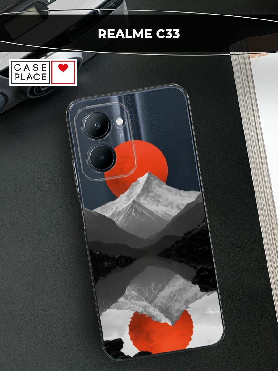 Чехол на Realme C33 / Реалми С33 с принтом Белая гора 2, прозрачный