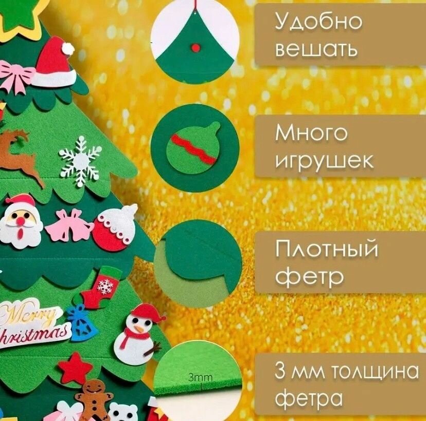 Новогодняя елка из фетра на стену