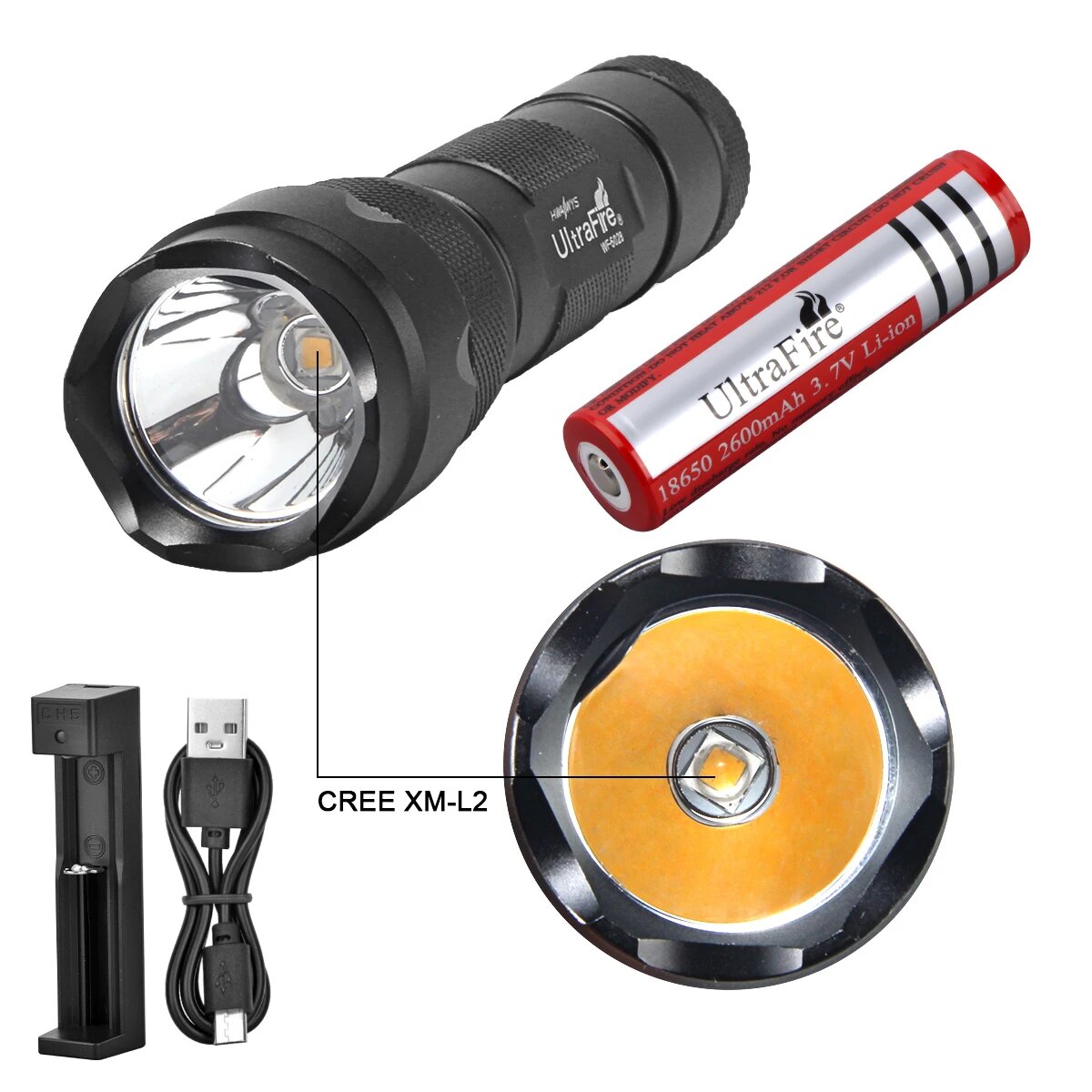 UltraFire WF-502B теплый белый фонарь 800 люмен